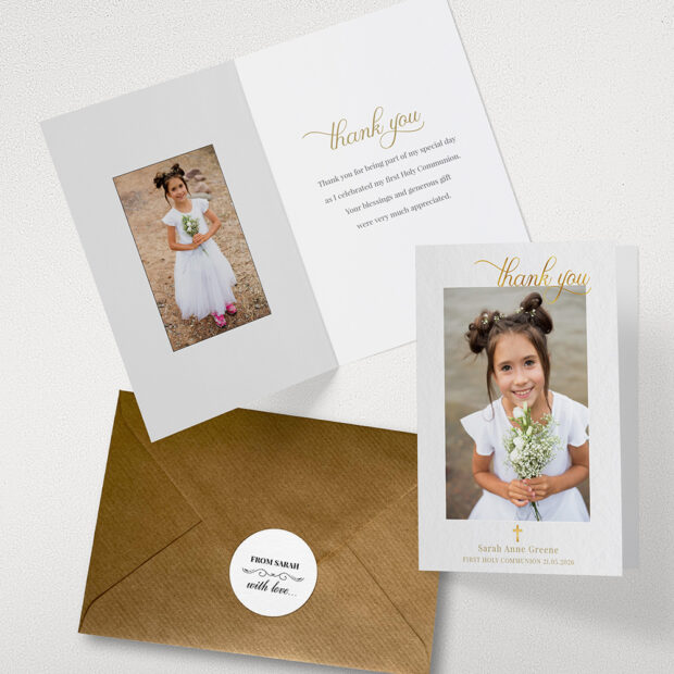 Gold Message, Communion thank you card by Cedar Tree.